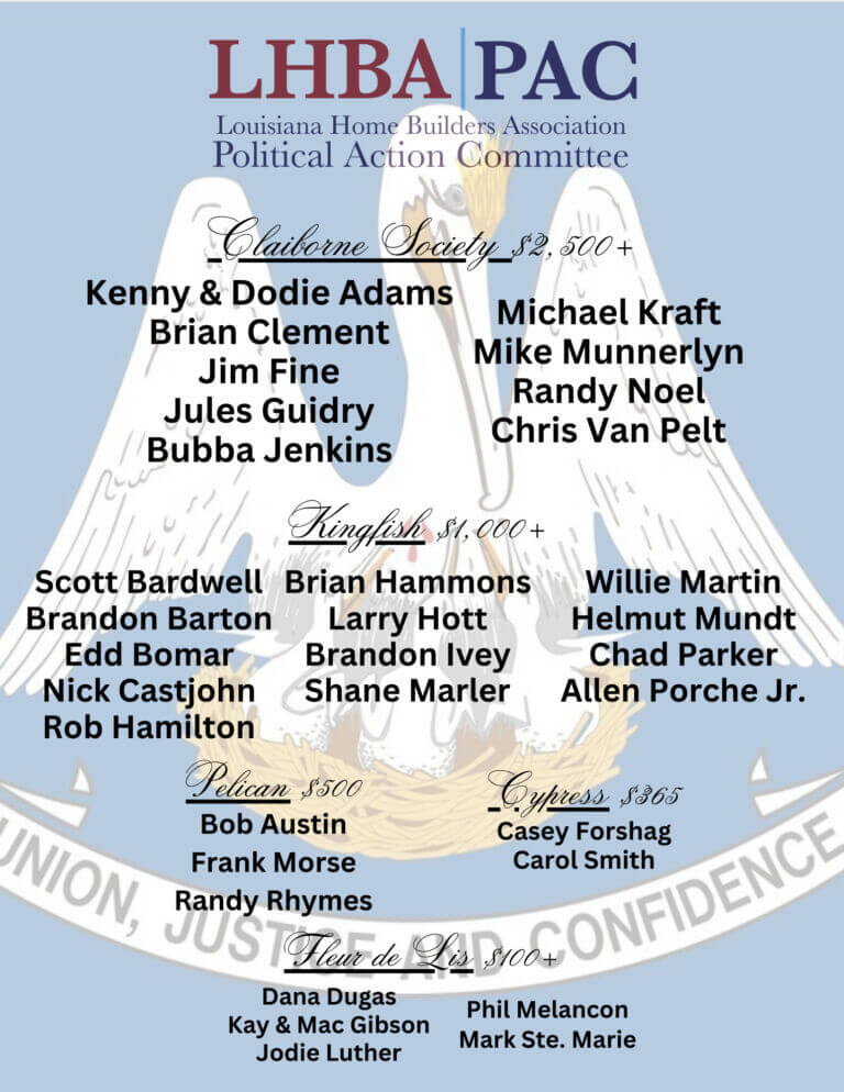 LHBA PAC High Donor Club - Louisiana Home Builders Association